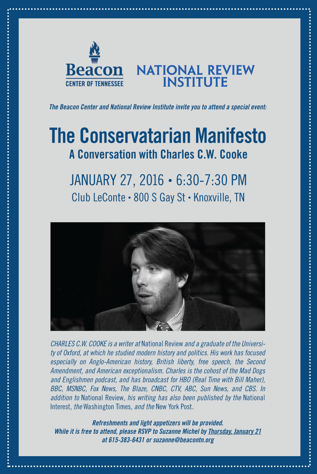 Join us for an Event With Charles C.W. Cooke in Knoxville